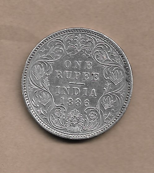 QUEEN VICTORIA ~ 1 RUPEE ~ SILVER ~ 1886 ~ RARE COIN IN FINE ~ B-1 ...