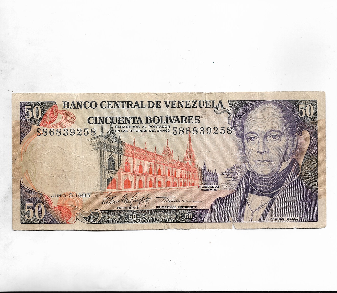 Venezuela ~ 50 Bolívares, 1995 ~ RARE NOTE ~ N-3 – Indian Hobby Club