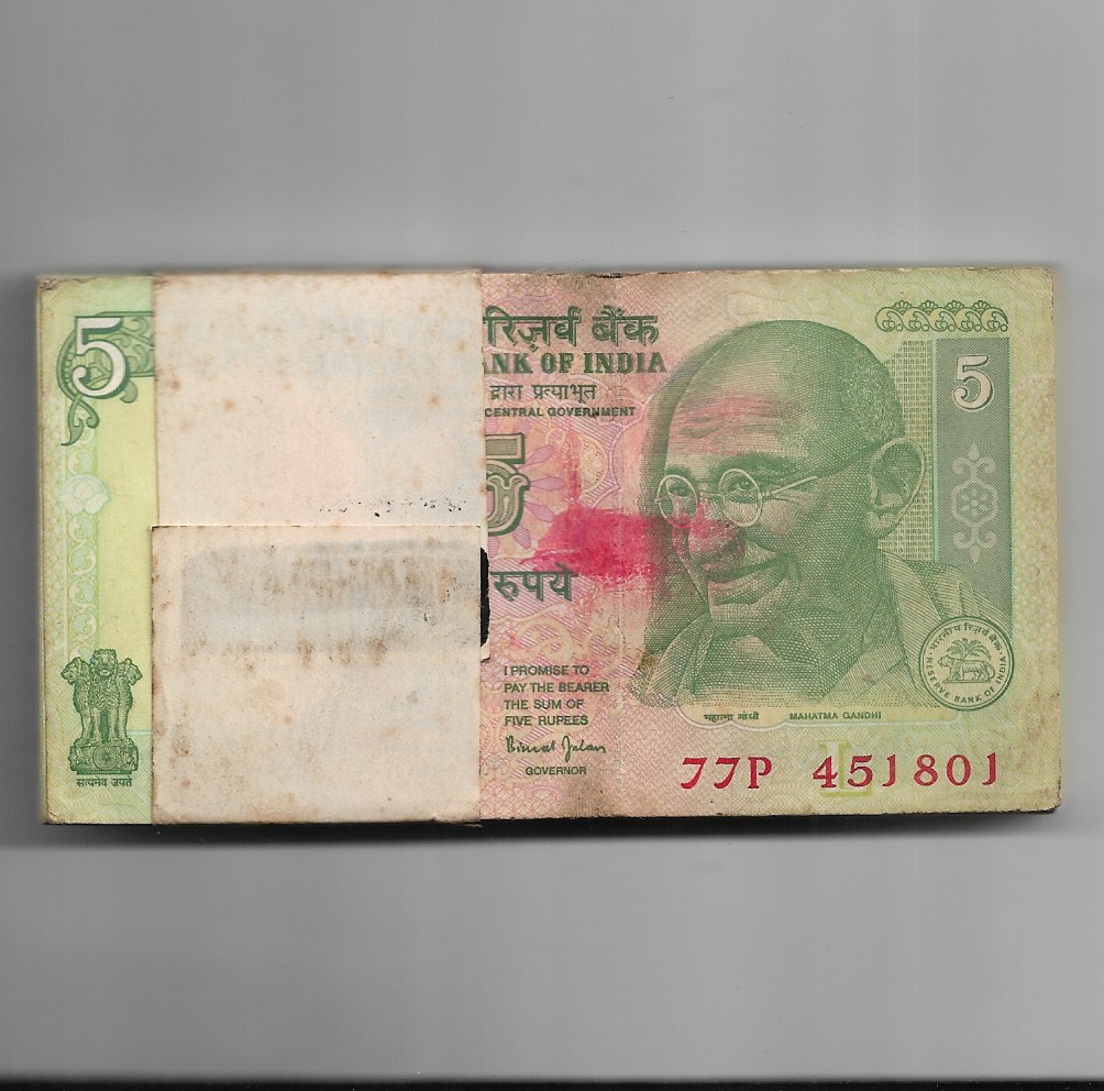5 RUPEE ~ TRACTOR ON BACK ( BUNDLE OF 100 NOTES ), BIMAL JALAN ~ K-2 ...