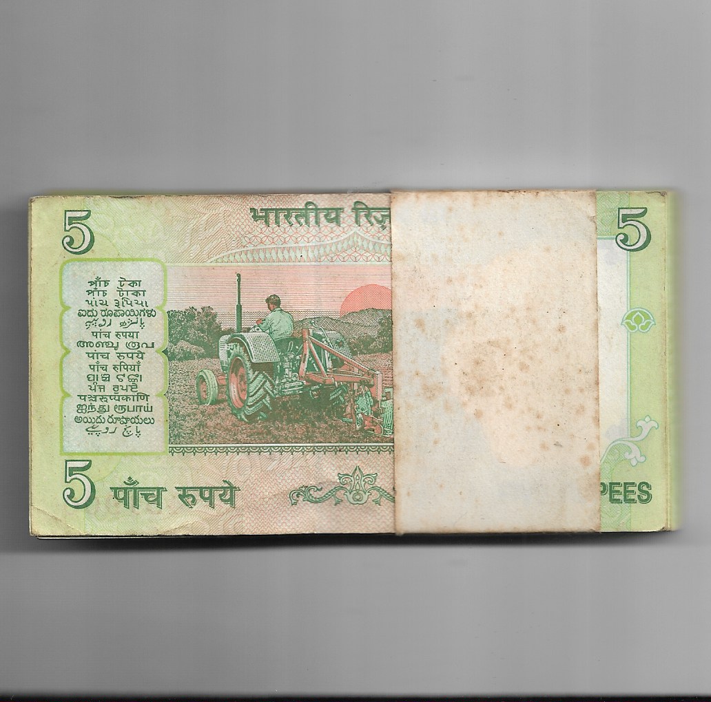 5 RUPEE ~ TRACTOR ON BACK ( BUNDLE OF 100 NOTES ), BIMAL JALAN ~ K-2 ...