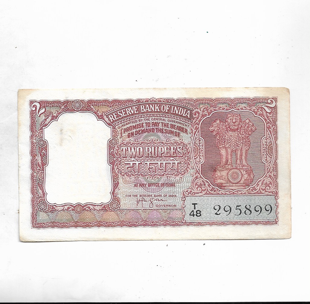 2 RUPEE ~ H.V.R.IYENGER ~ “T” PRIFIX ~ TIGER FACE ON BACK RARE AUNC ...