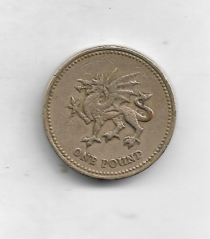 United Kingdom ~ 1 Pound – Elizabeth II 4th portrait; Welsh Dragon ...