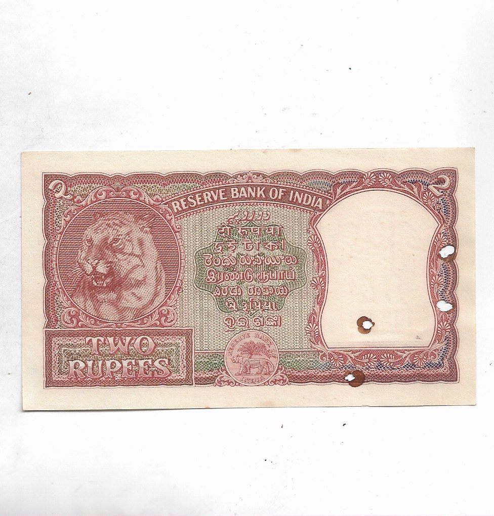 2 RUPEE ~ B.RAMA RAO, 1st ISSUE ~ ” B ” PRIFIX ~ TIGER FACE, UNC RARE ...