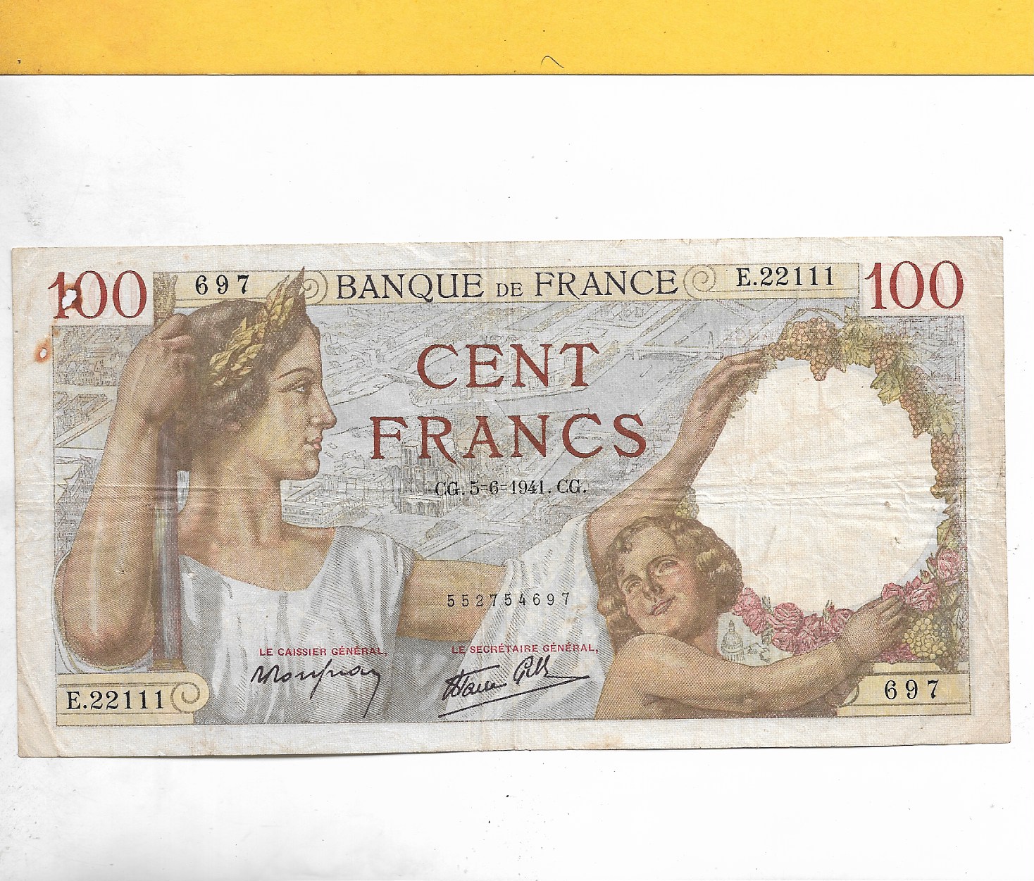 France ~ 100 Francs – Sully type 1941 ~ RARE BIG NOTE ~ F-4/24 – Indian ...