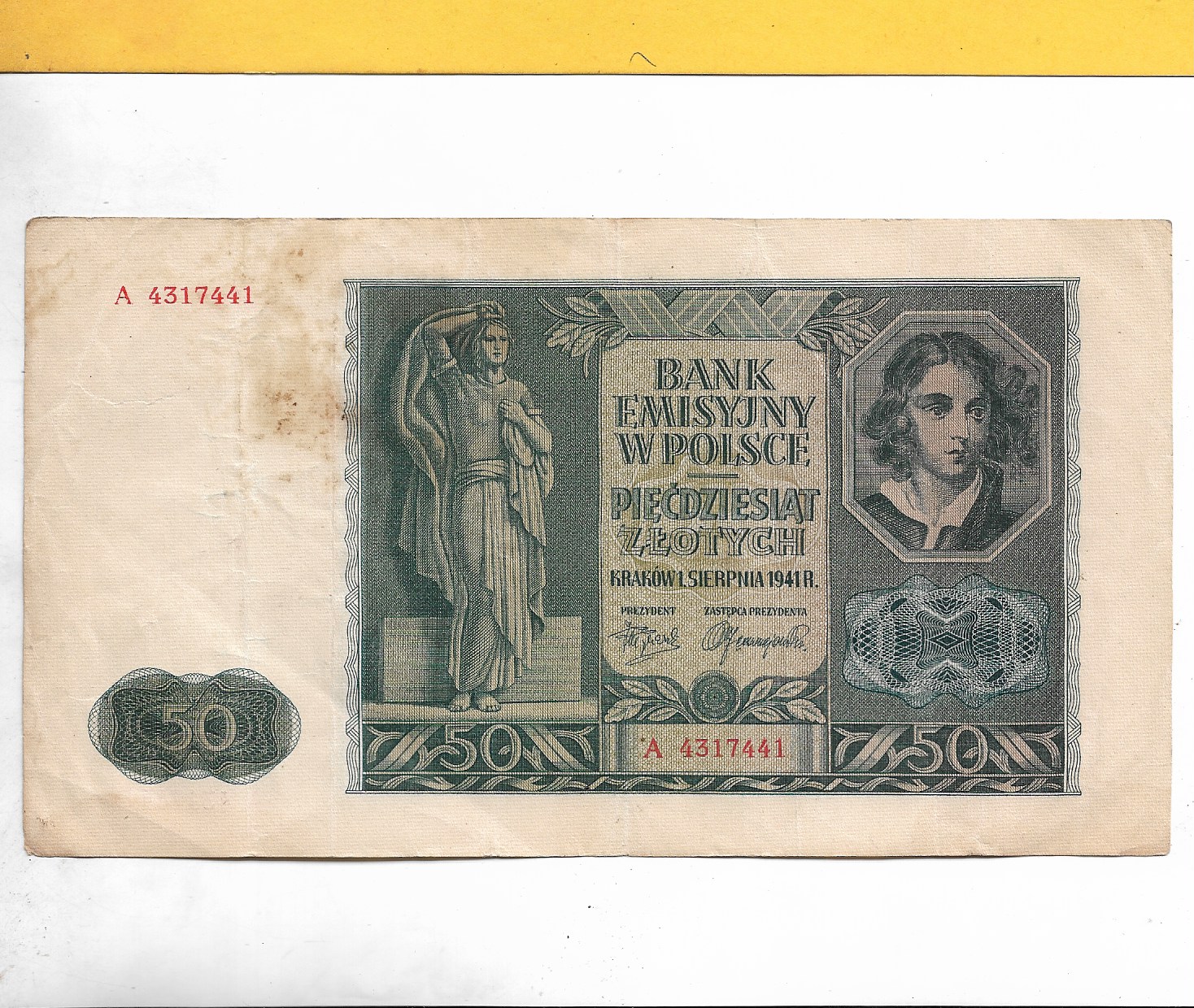 Poland ~ 50 Złotych German occupation, 1941 ~ RARE NOTE ~ F-4/33 ...