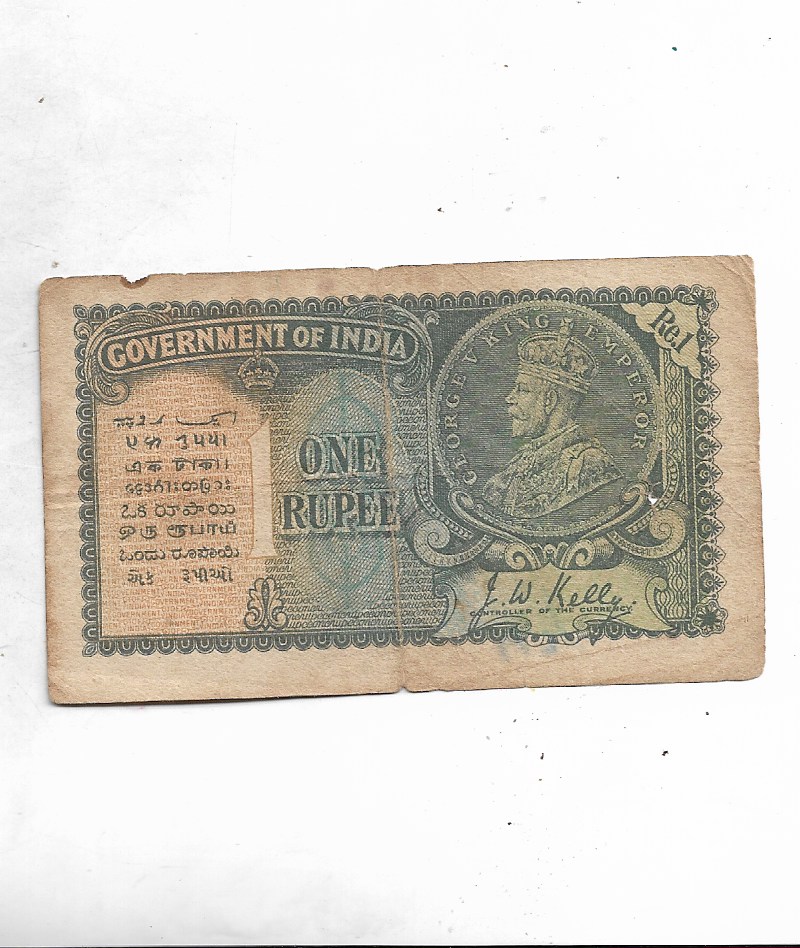 GEORGE V ~ 1 RUPEES, 1935 ~ J.W.KELLY ~ “C” PRIFIX ~ RARE NOTE IN FINE ...