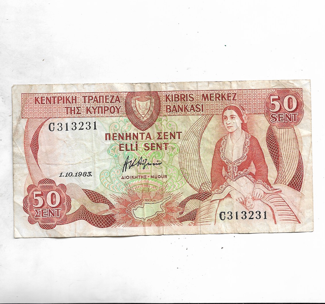 Cyprus ~ 50 Cents, 1987 ~ RARE NOTE ~ F-4/13 – Indian Hobby Club