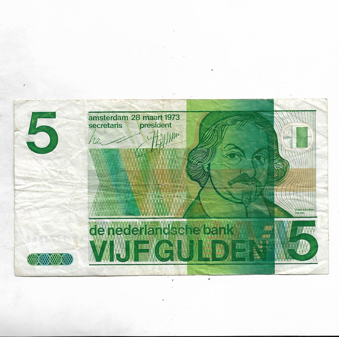 Netherlands ~ 5 Gulden Vondel II, Juliana ~ 1973 ~ RARE NOTE ~ F-4/27 ...