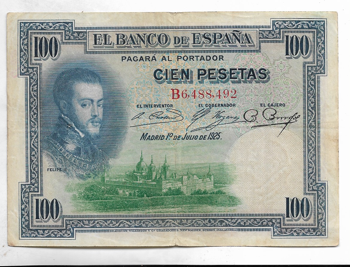 SPAIN ~ 100 Pesetas ~1925~ RARE NOTE~ I-26 – Indian Hobby Club