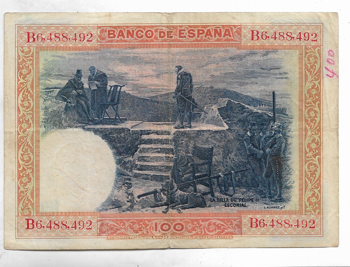 SPAIN ~ 100 Pesetas ~1925~ RARE NOTE~ I-26 – Indian Hobby Club