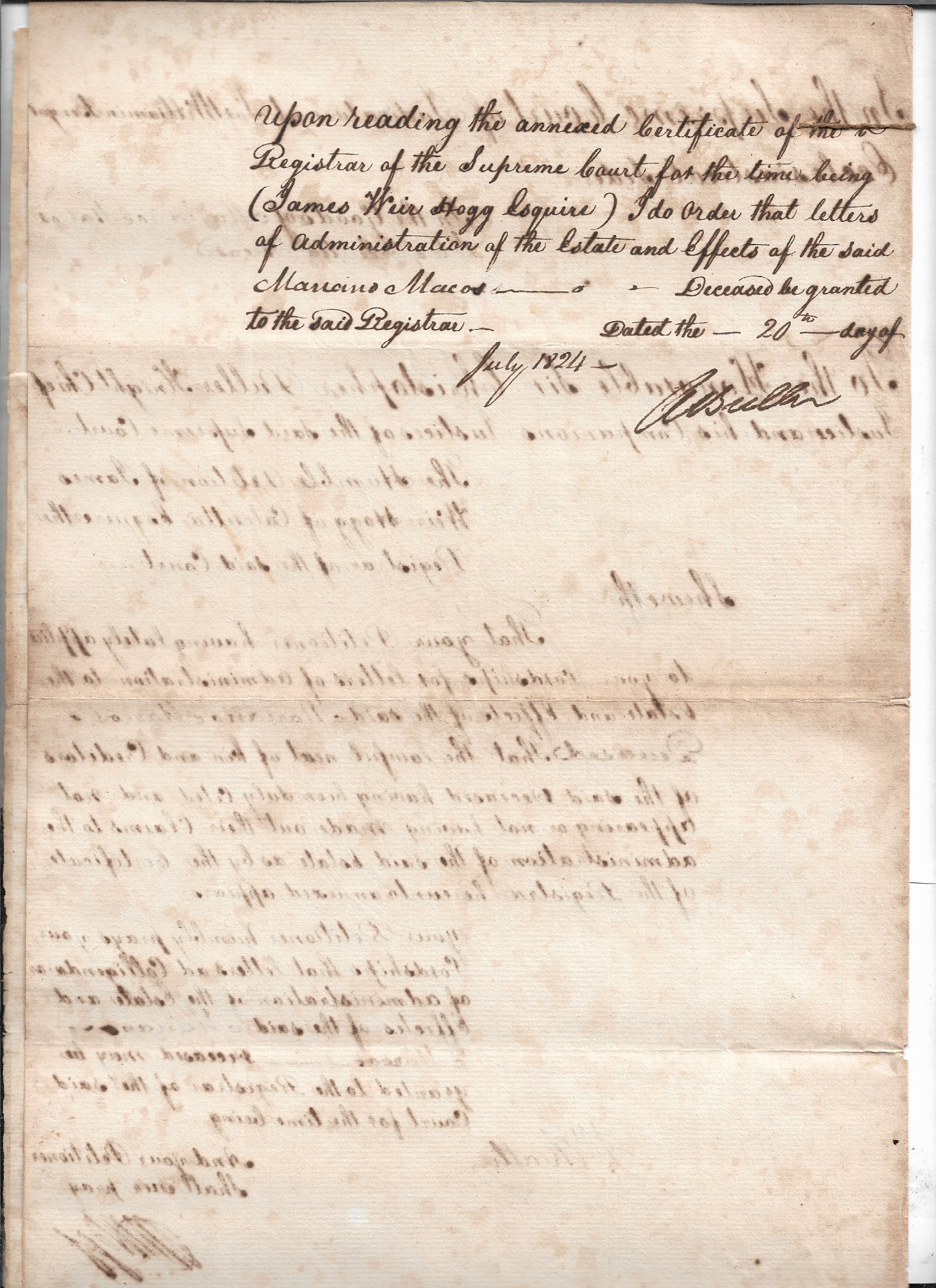 INDIA ~ OLD WILLIAM FORT ~ DOCUMENT ~ 1824 ~ WITH ORIGINAL Signature ...