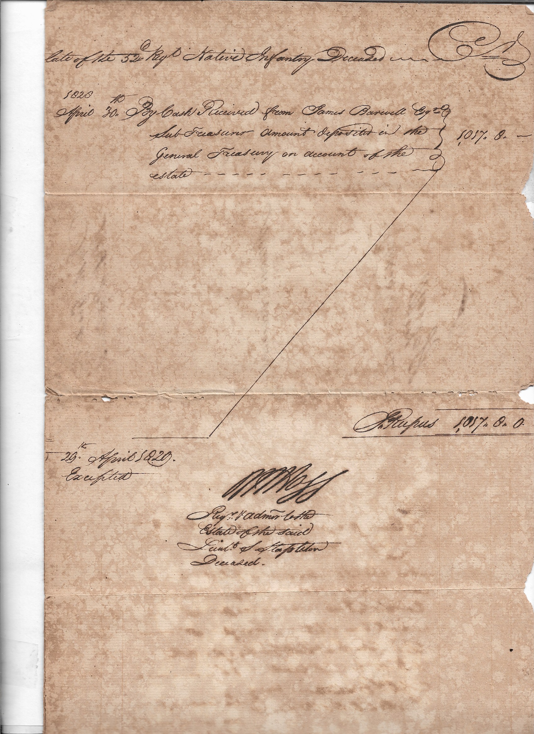 INDIA ~ OLD WILLIAM FORT ~ DOCUMENT ~ 1825 ~ WITH ORIGINAL Signature ...