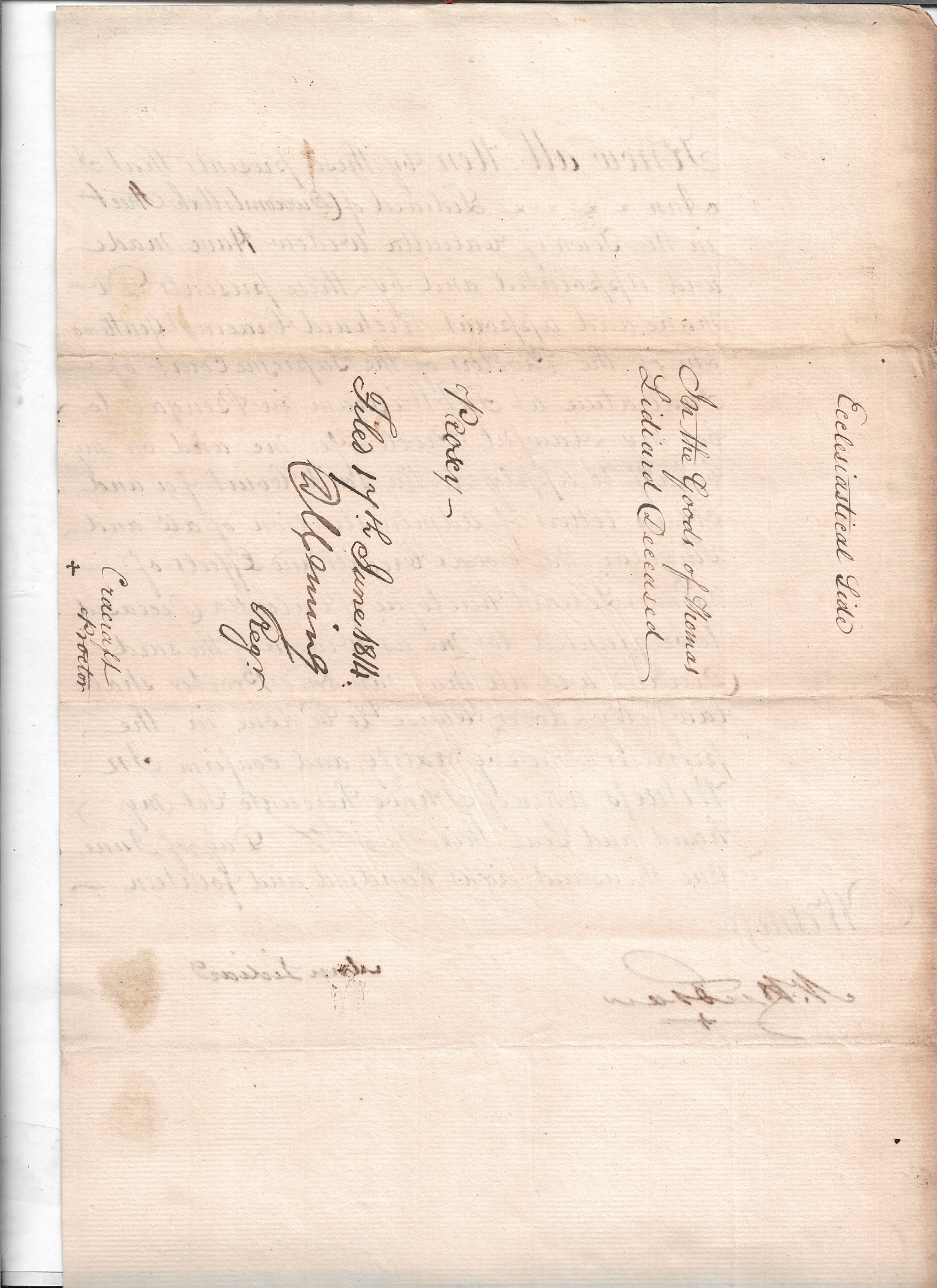 INDIA ~ OLD WILLIAM FORT ~ DOCUMENT ( With SEAL ) ~ 17 JUNE 1814 ~ WITH ...