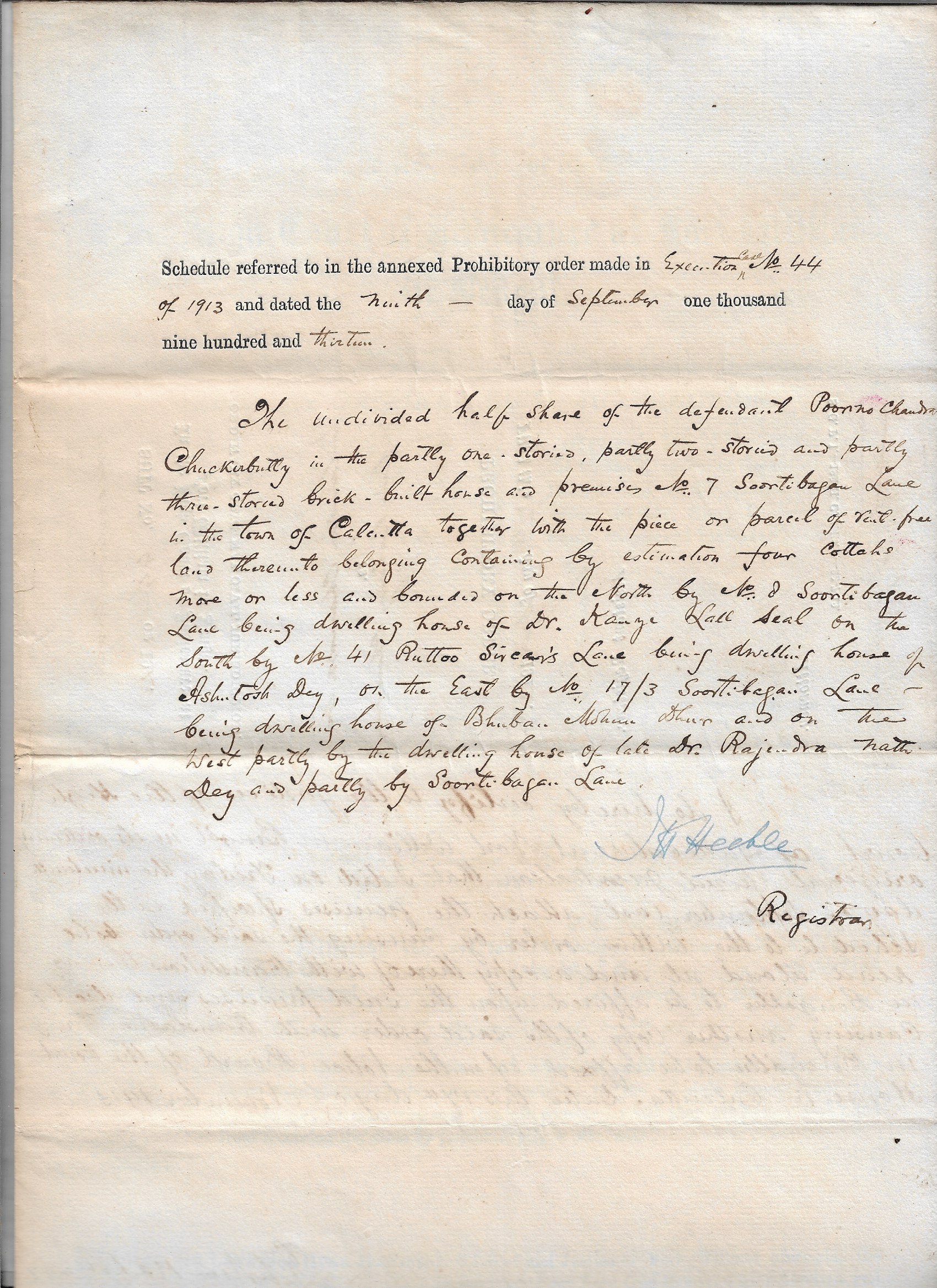 INDIA ~ OLD WILLIAM FORT ~ DOCUMENT ~ 1913 ~ WITH ORIGINAL Signature ...