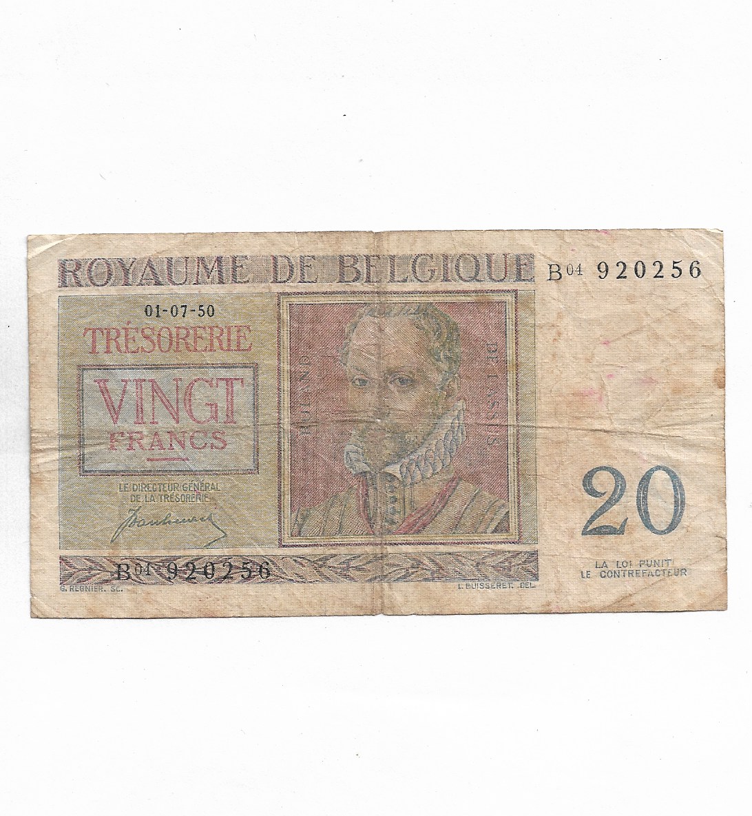 BELGIUM ~ 20 Francs Type 1950 ~ RARE NOTE ~ B-31 – Indian Hobby Club