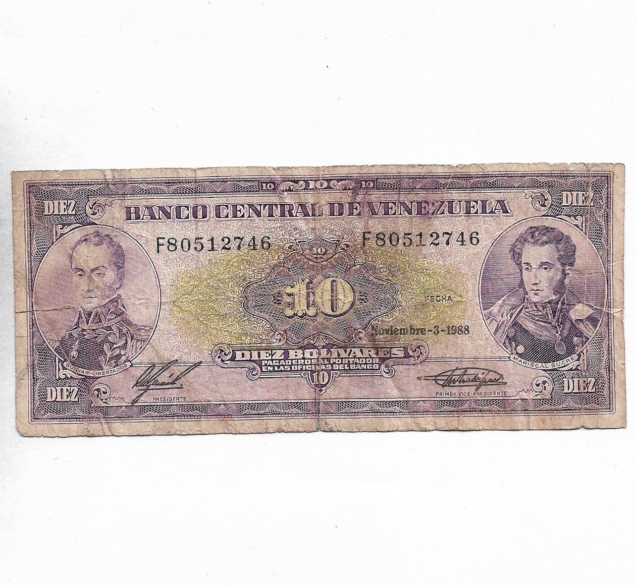Venezuela ~ 10 Bolívares, 1986 ~ RARE NOTE ~ B-22 – Indian Hobby Club