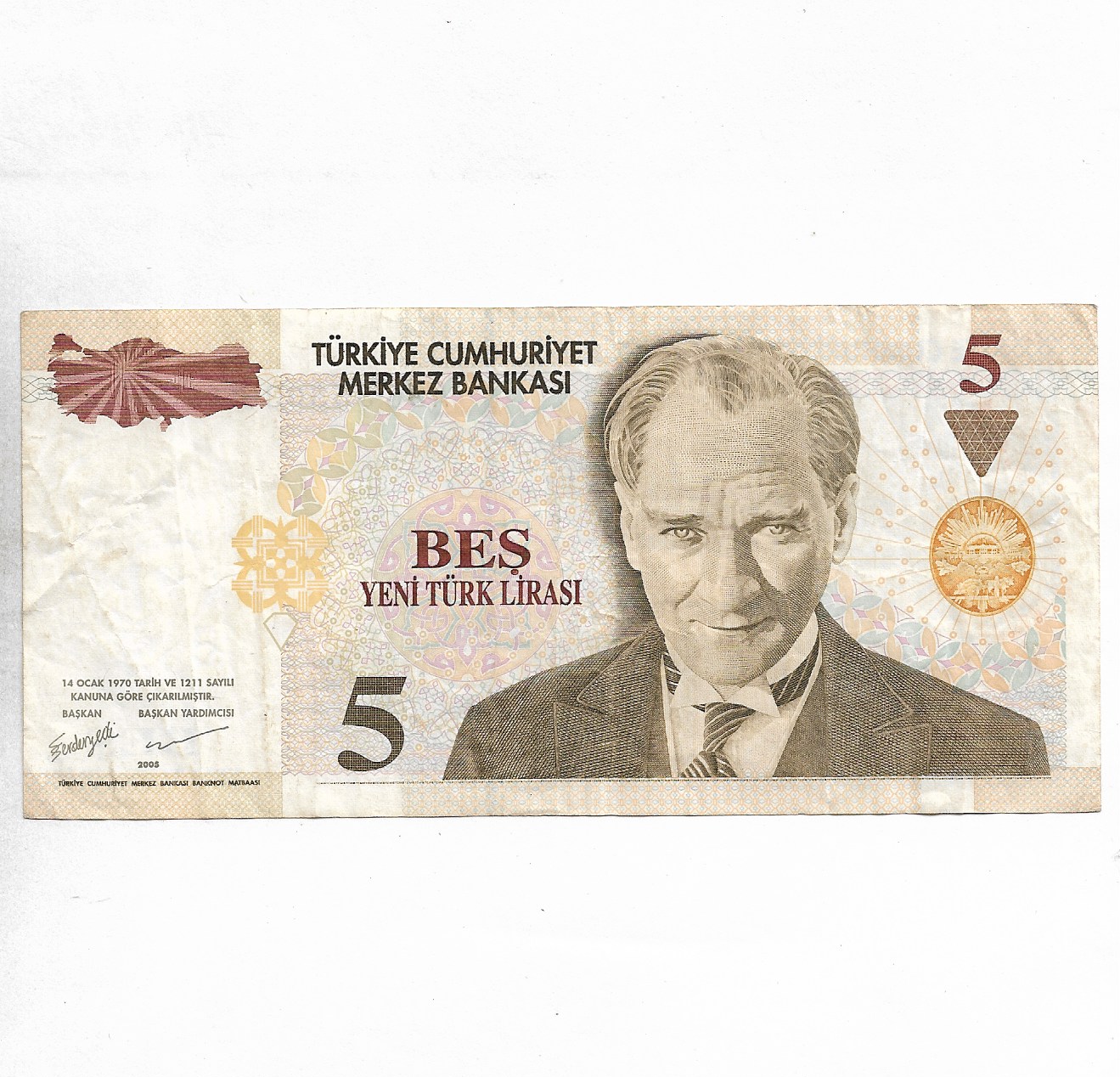 TURKEY ~ 5 New Lira, 2005 ~ RARE NOTE ~ F-5/21 – Indian Hobby Club