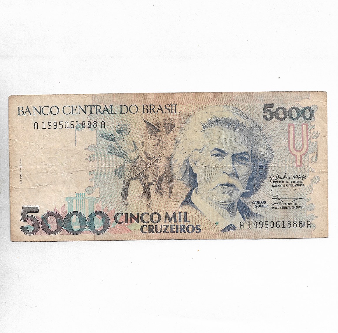 BRAZIL ~ 5000 Cruzeiros 3rd edition, 1990 ~ RARE NOTE ~ F-1/45 – Indian ...
