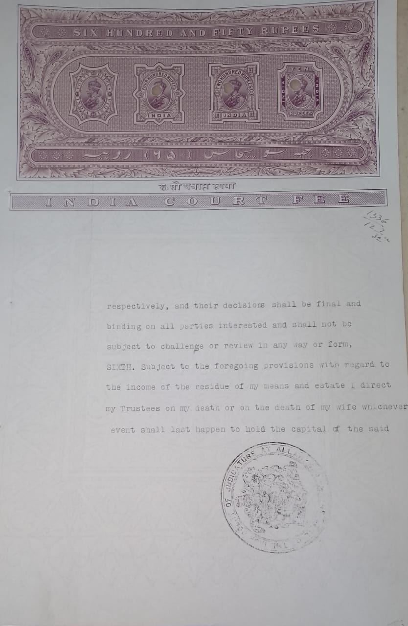 GEORGE VI ~ 650 RUPEES ~ STAMP PAPER, 1932 ~ (HIGH DENOMINATION ) ~ V ...