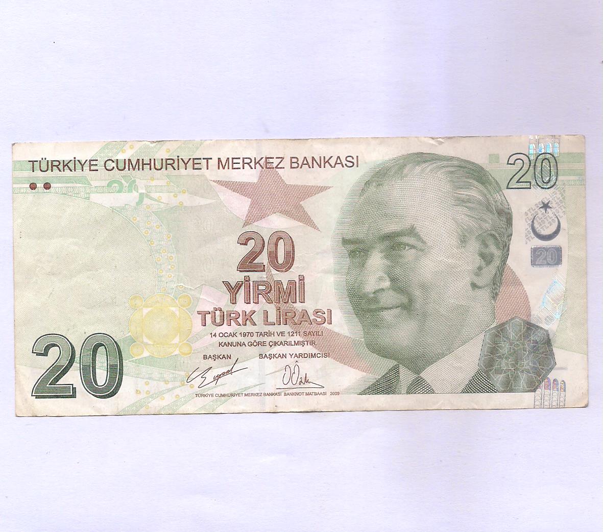 Turkey ~ 20 Lira~ 2009~RARE NOTE ~F -37 – Indian Hobby Club