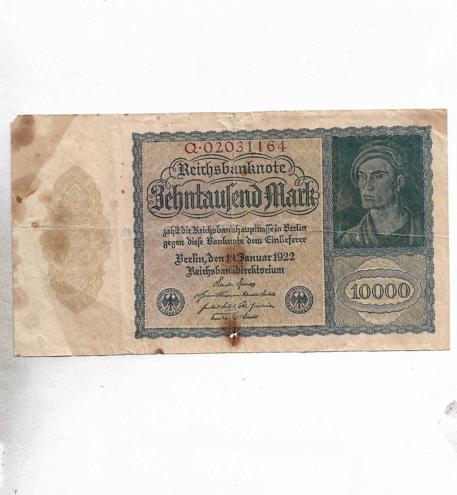 GERMANY ~ 10000 MARK ( Weimar ) ~ OLD ISSUE ~ 1922 RARE BIG NOTE ~ A-54 ...