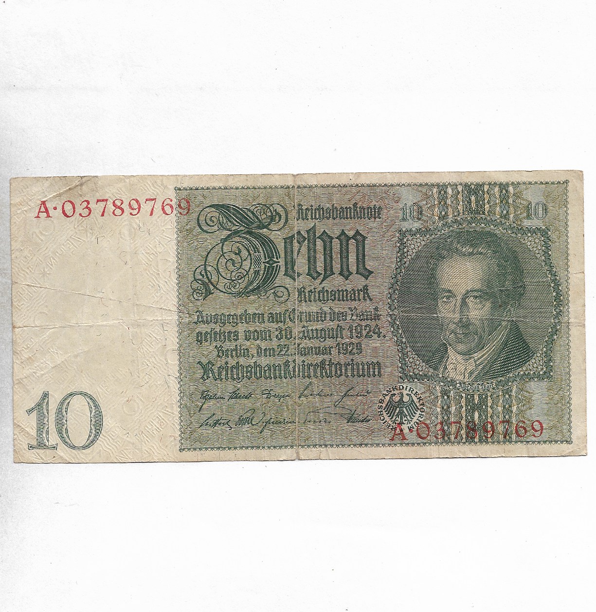GERMANY ~ 10 Reichsmark Reichsbanknote ( Weimar ) ~ OLD ISSUE ~ 1924 ...
