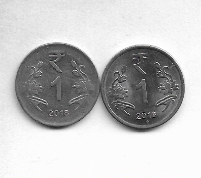 1 RUPEE ~ 2018, REGULAR ISSUE ~ NOIDA& BOMBAY MINT ~ 2 COINS ( DIE ...