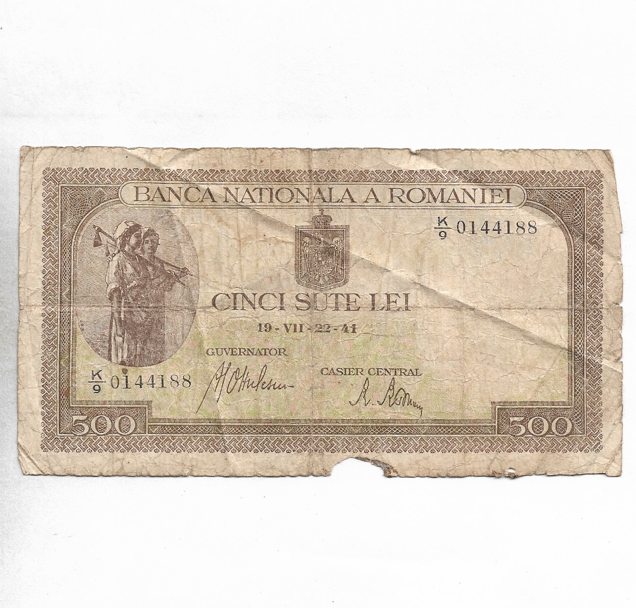 ROMANIA ~ 500 Lei, 1940 ~ RARE OLD ISSUE NOTE ~ F-4/42 – Indian Hobby Club