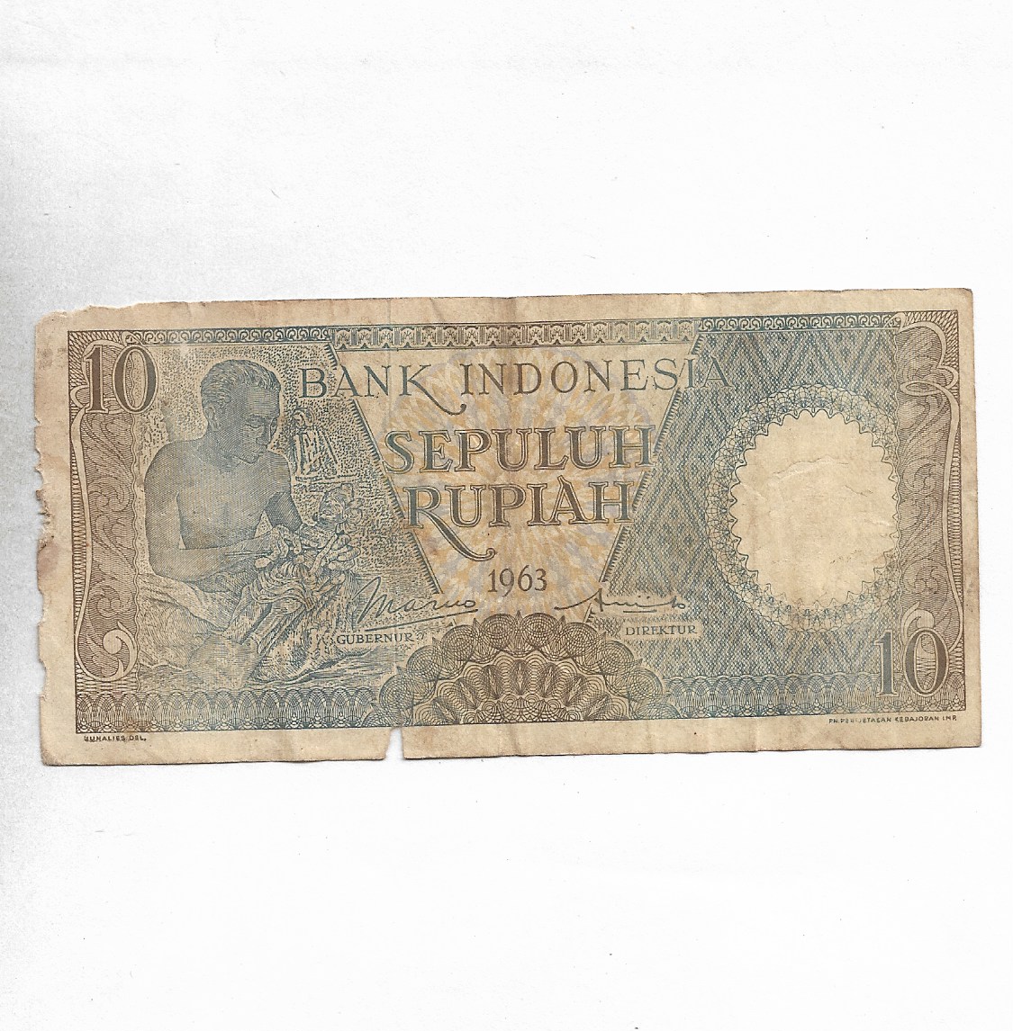 INDONESIA ~ 10 Rupiah, 1963 ~ RARE OLD ISSUE NOTE ~ F-4/4 – Indian ...