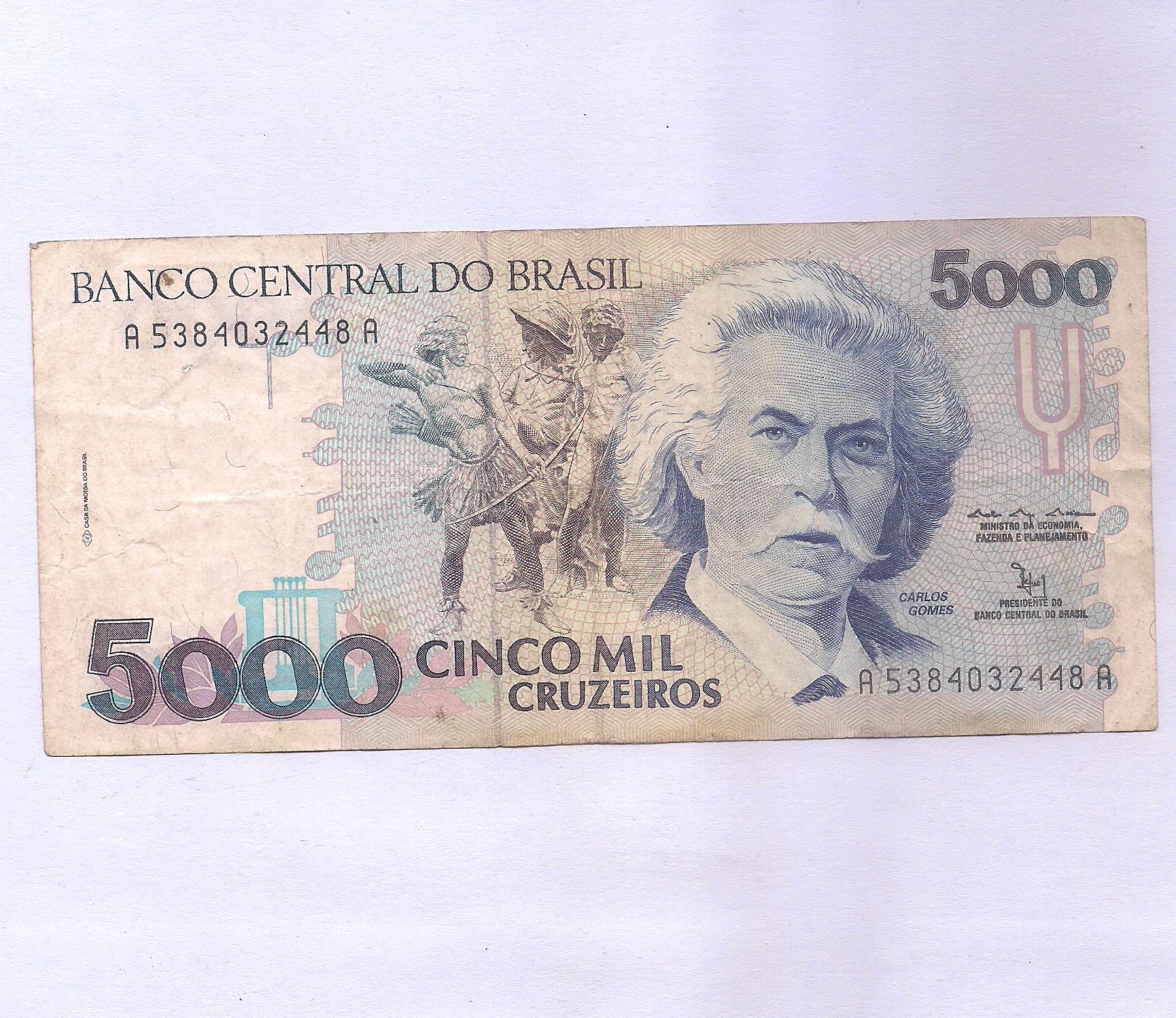 Brazil ~ 5000 Cruzeiros~1990~ RARE NOTE ~F/1-30 – Indian Hobby Club