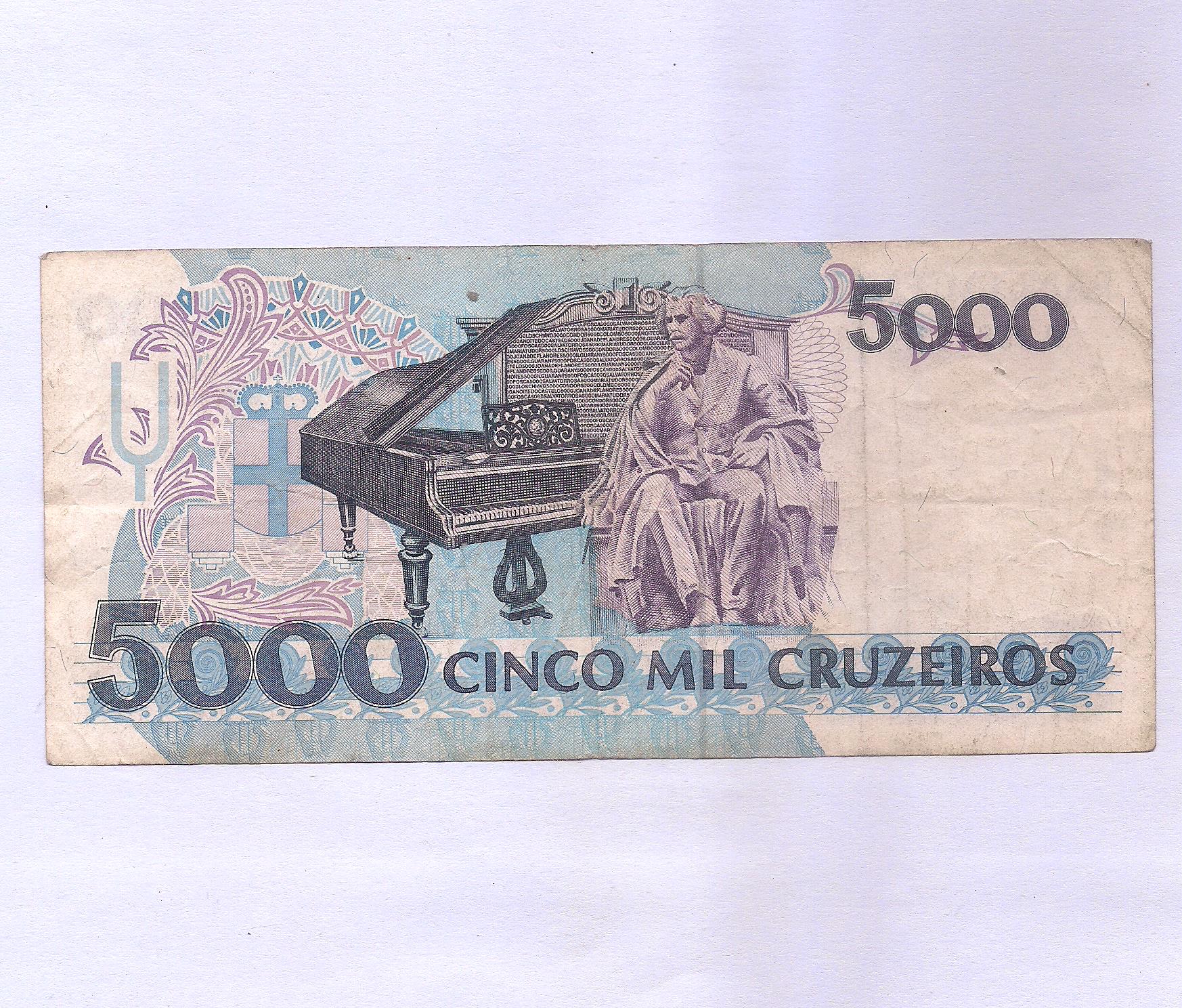 Brazil ~ 5000 Cruzeiros~1990~ RARE NOTE ~F/1-30 – Indian Hobby Club