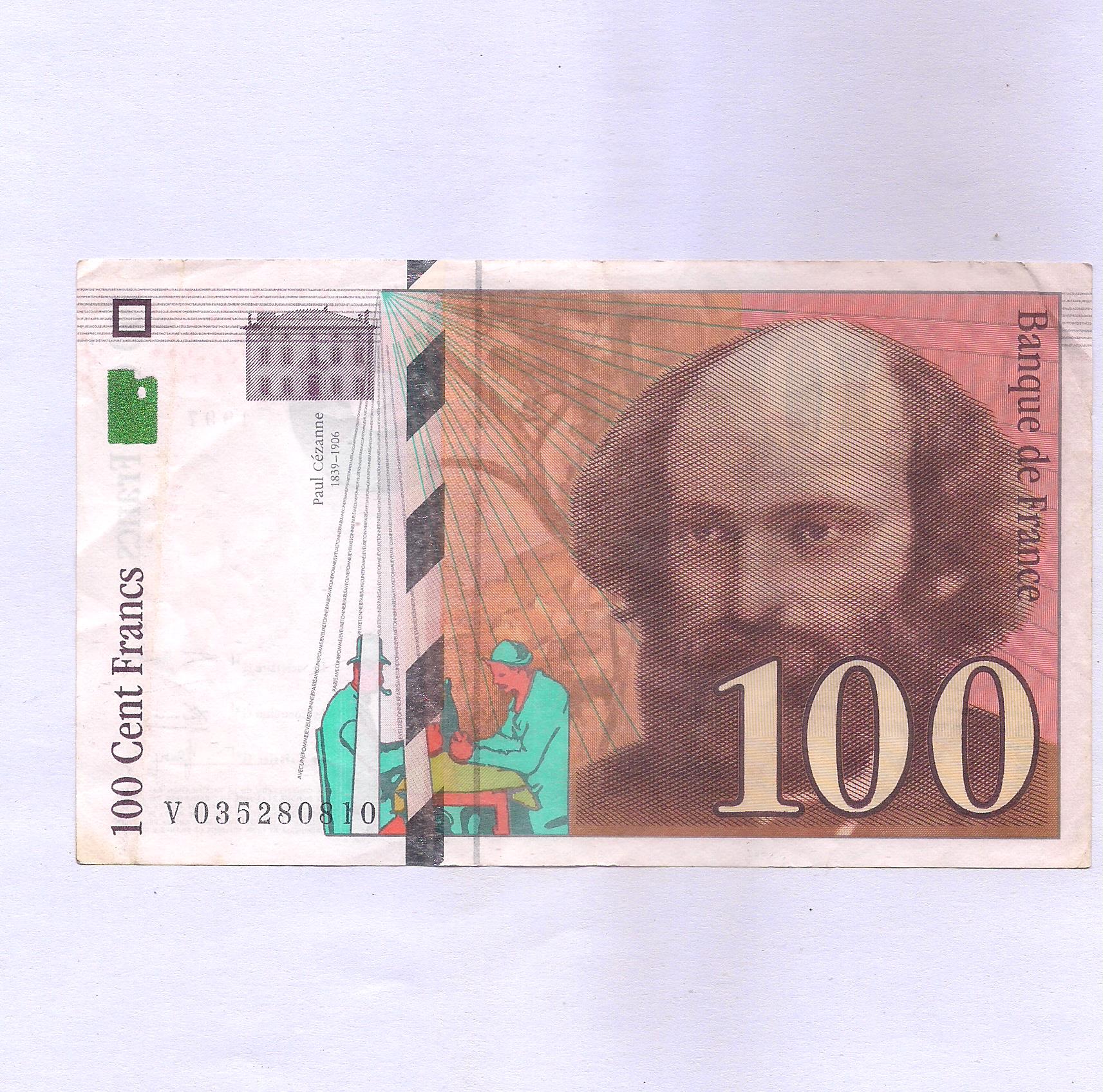 France ~ 100 Francs Cézanne ~ 1997~ RARE NOTE ~F-1/30 – Indian Hobby Club