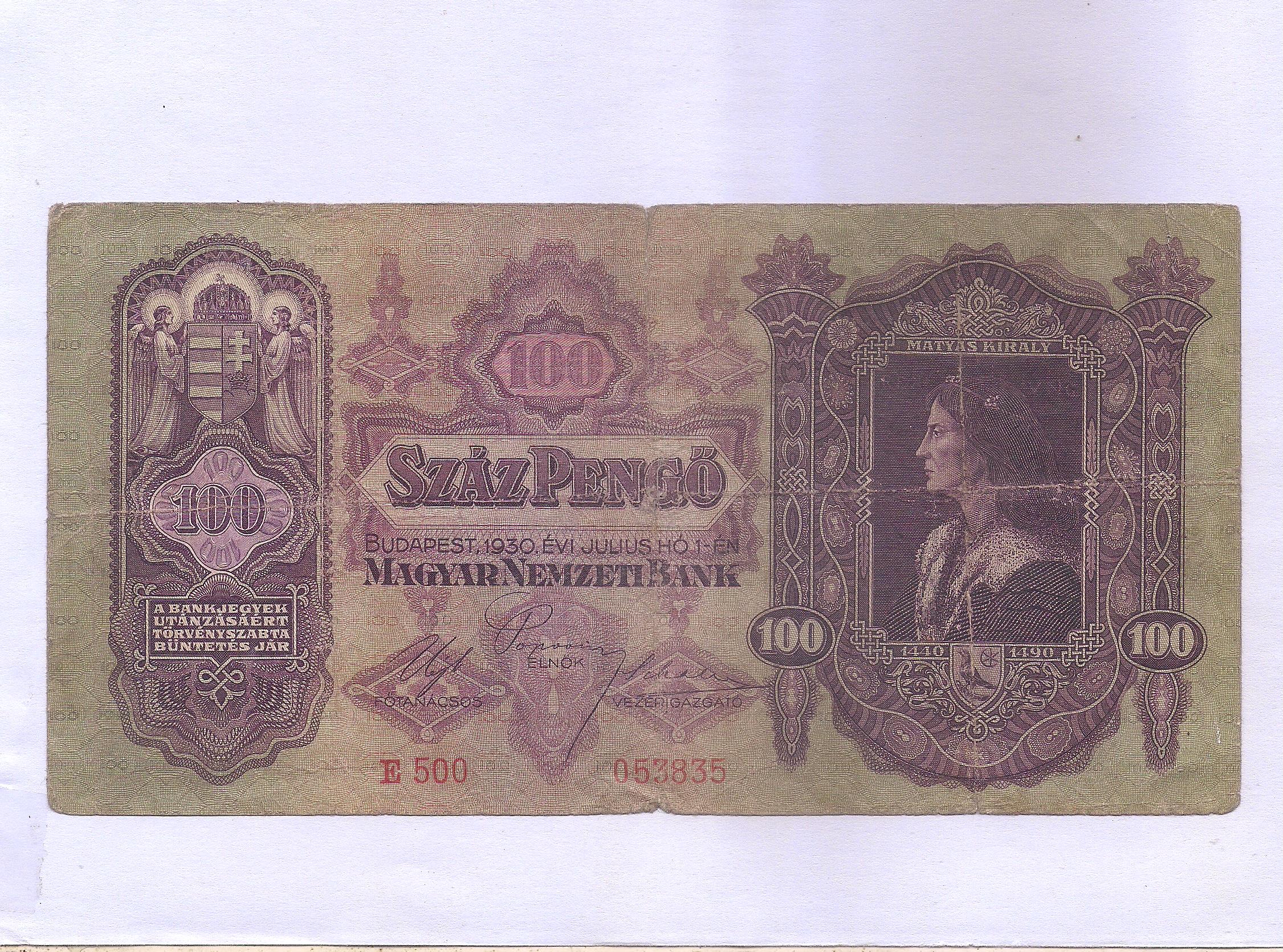 Hungary ~ 100 Pengő ~ 1930 ~ RARE NOTE ~ N-24 – Indian Hobby Club