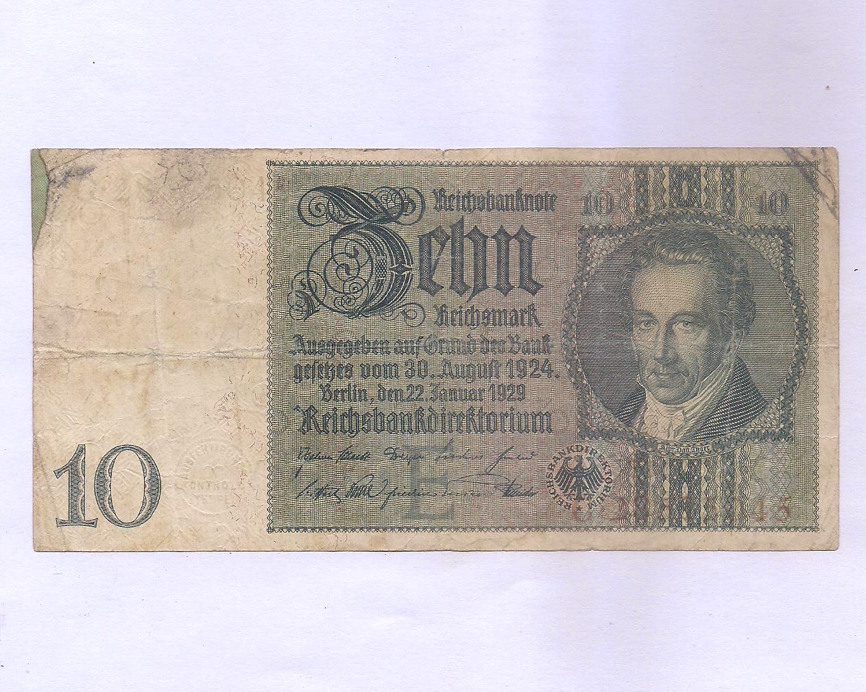 Germany ~ 10 Reichsmark – Reichsbanknote ~ 1924~ RARE NOTE ~F -18 ...