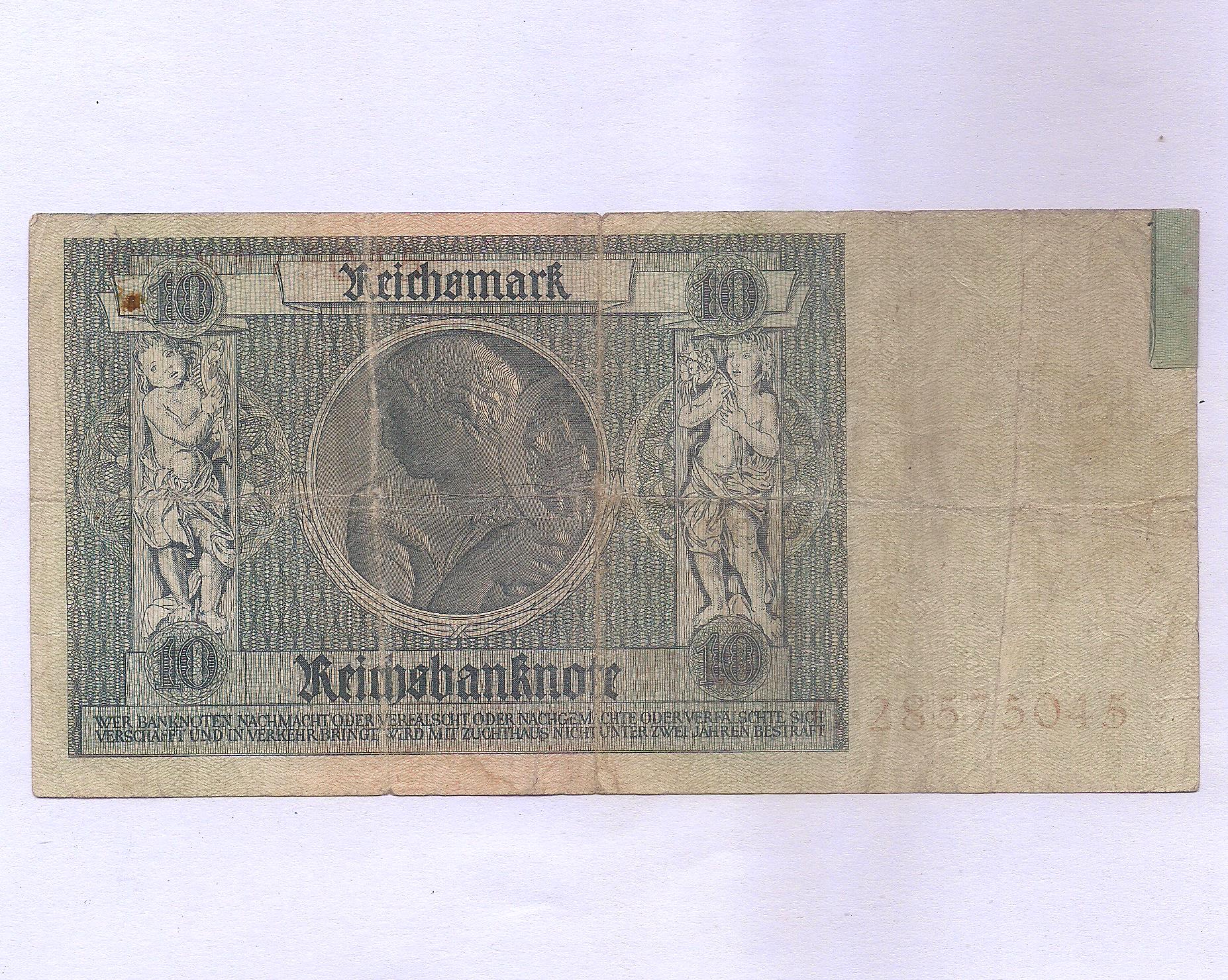 Germany ~ 10 Reichsmark – Reichsbanknote ~ 1924~ RARE NOTE ~F -18 ...