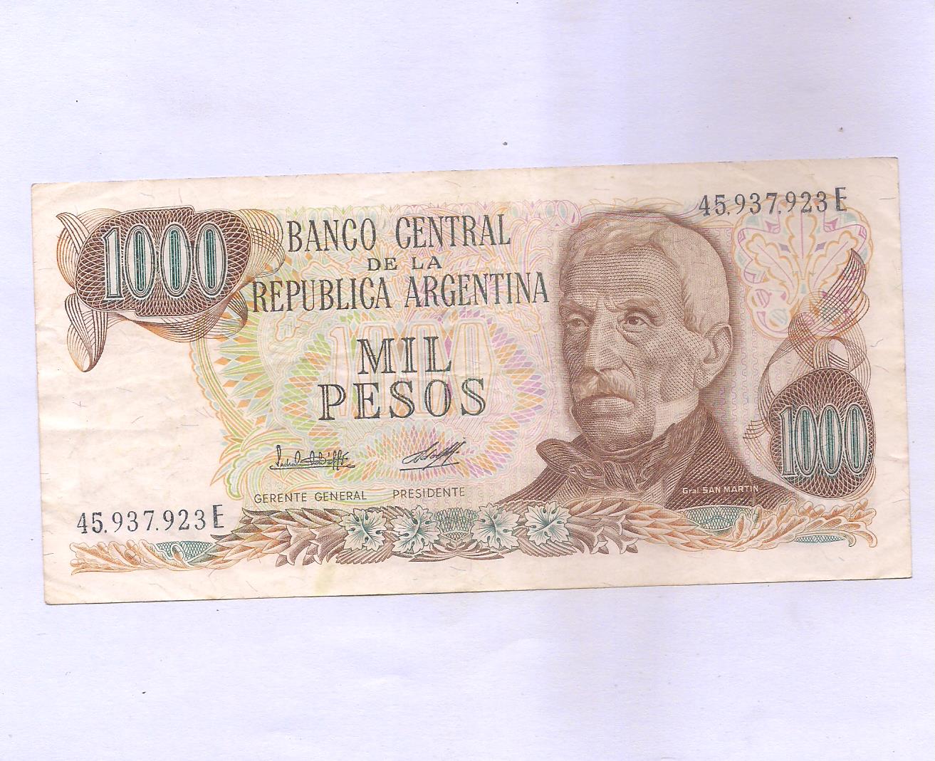 Argentina ~ 1000 Pesos ~ 1983~ RARE NOTE ~ A-40 – Indian Hobby Club