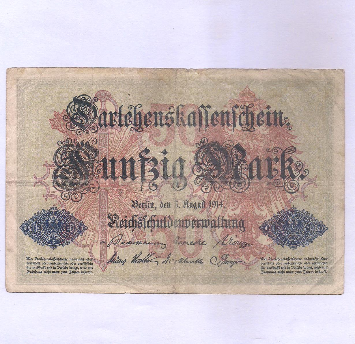 Germany~50 mark – reichsbanknote~ 1914~ RARE NOTE ~ O-15 – Indian Hobby ...