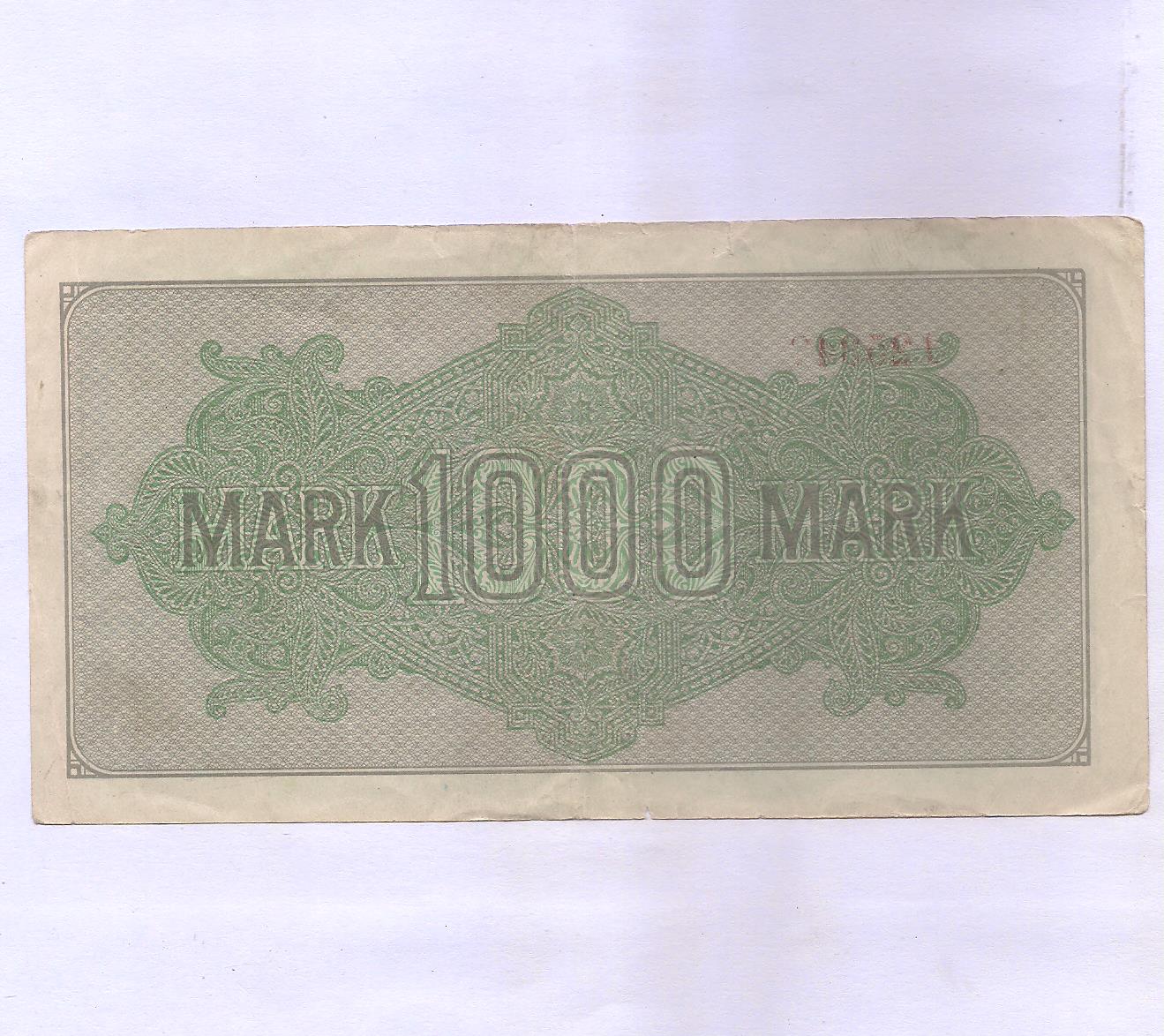 GERMANY ~ 1000 Mark Reichsbanknote~1922~ RARE NOTE ~N-3 – Indian Hobby Club
