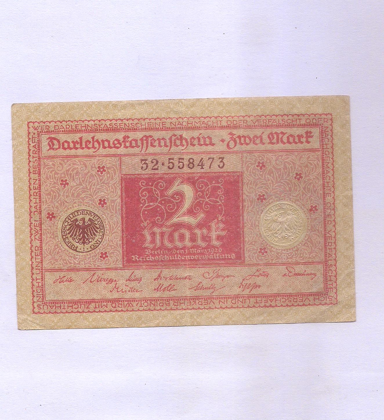 GERMANY ~ 2 Mark Darlehnskassenschein ~ 1920 ~ RARE NOTE ~A-24 – Indian ...
