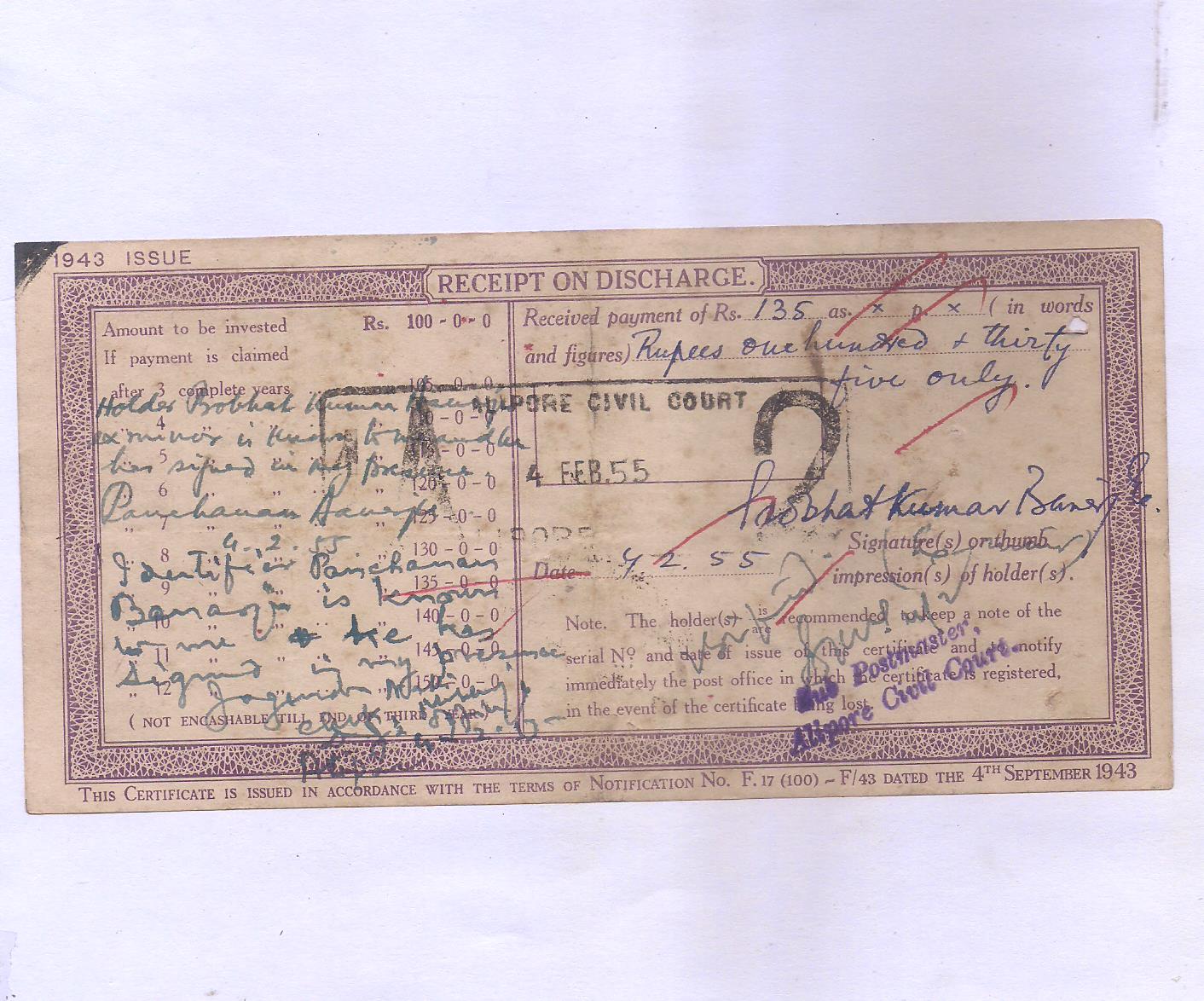 INDIA POST OFFICE ~ NATIONAL SAVINGS CERTIFICATE ~ 100 RUPEES ~ RARE ...