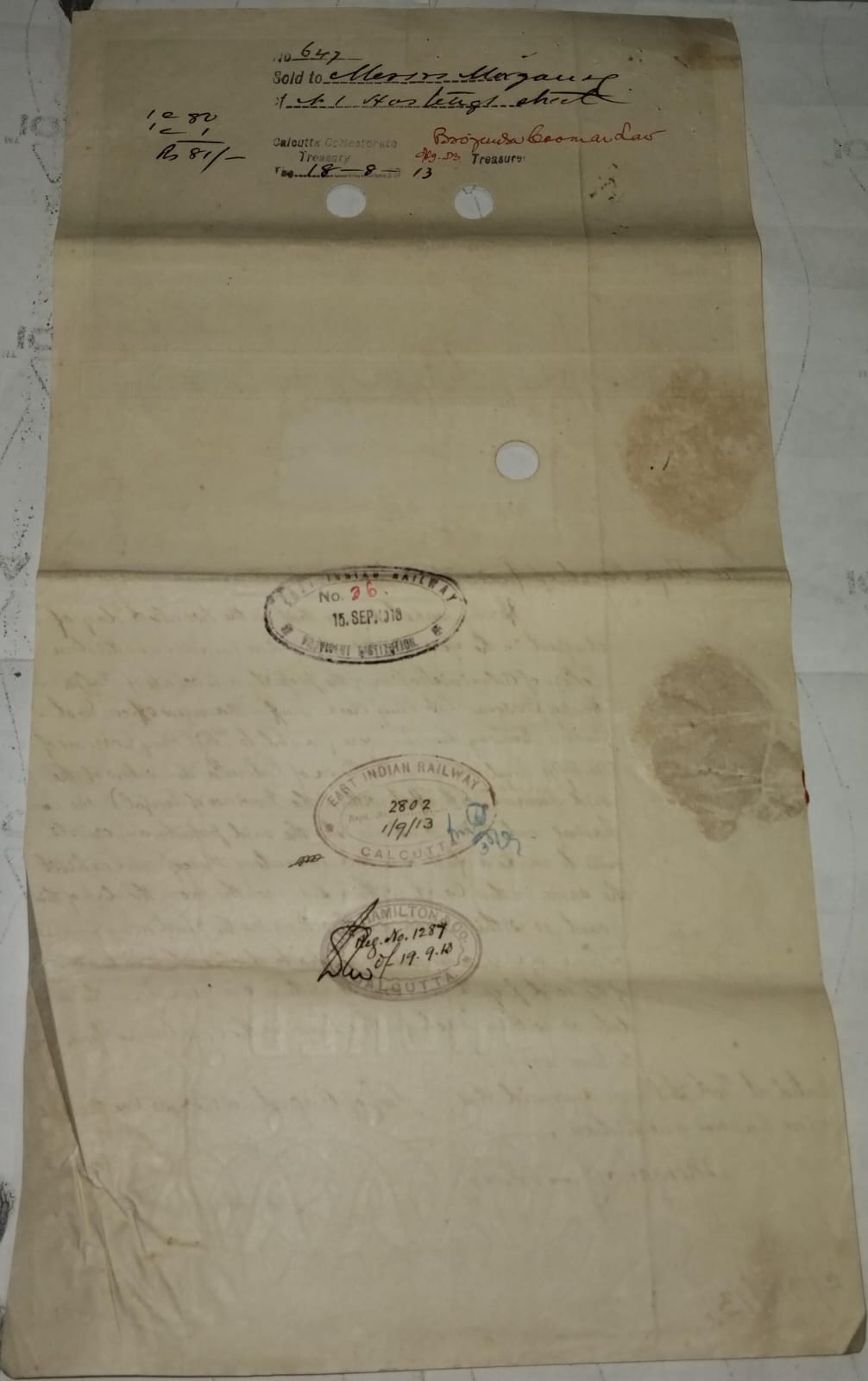 INDIA-(EDWARD) ~ 80 RUPEES ~1913 ~INDIA COURT FEE~ RARE STAMP PAPER ...