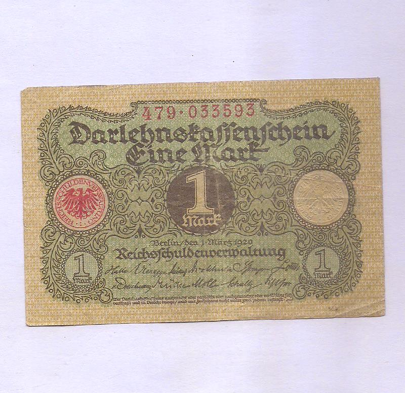 GERMANY ~1 Mark Reichsbanknote~1920~ RARE NOTE ~F-5/7 – Indian Hobby Club