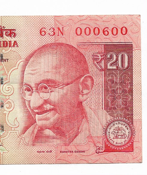 20 RUPEE ~ FANCY SERIAL ~ 000600 ~ RAGHURAM JI RAJAN, 2019 ~ RARE NOTE ...