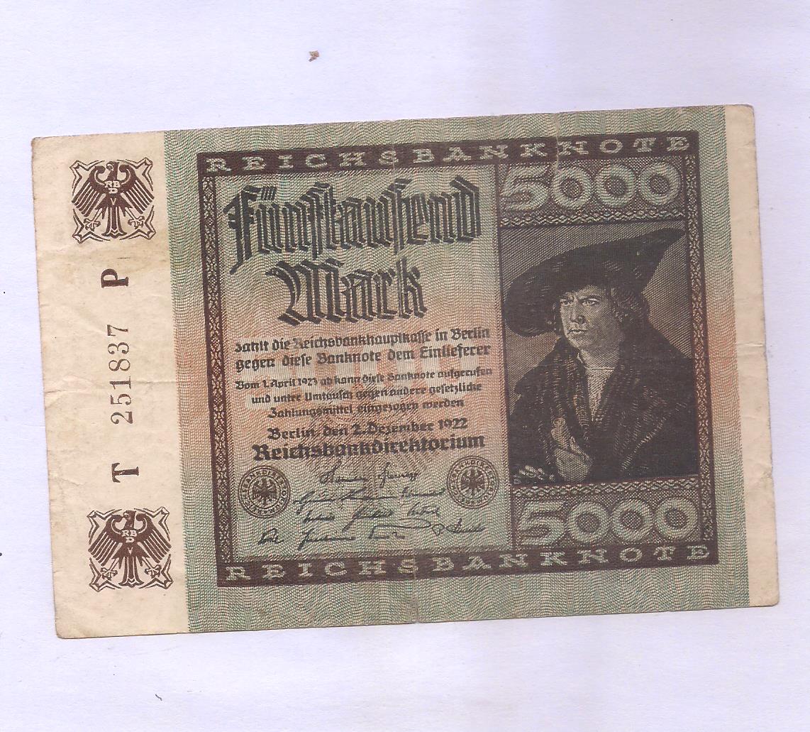 GERMANY ~5000 Mark Reichsbanknote ~ 1922 ~ RARE NOTE ~ F-4/17 – Indian ...