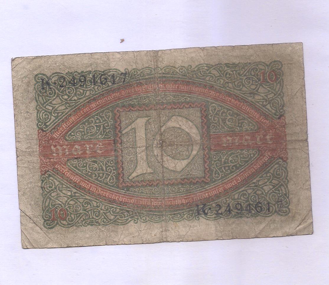GERMANY ~ 10 Mark Reichsbanknote~ 1920~ RARE NOTE ~ F-4/42 – Indian ...