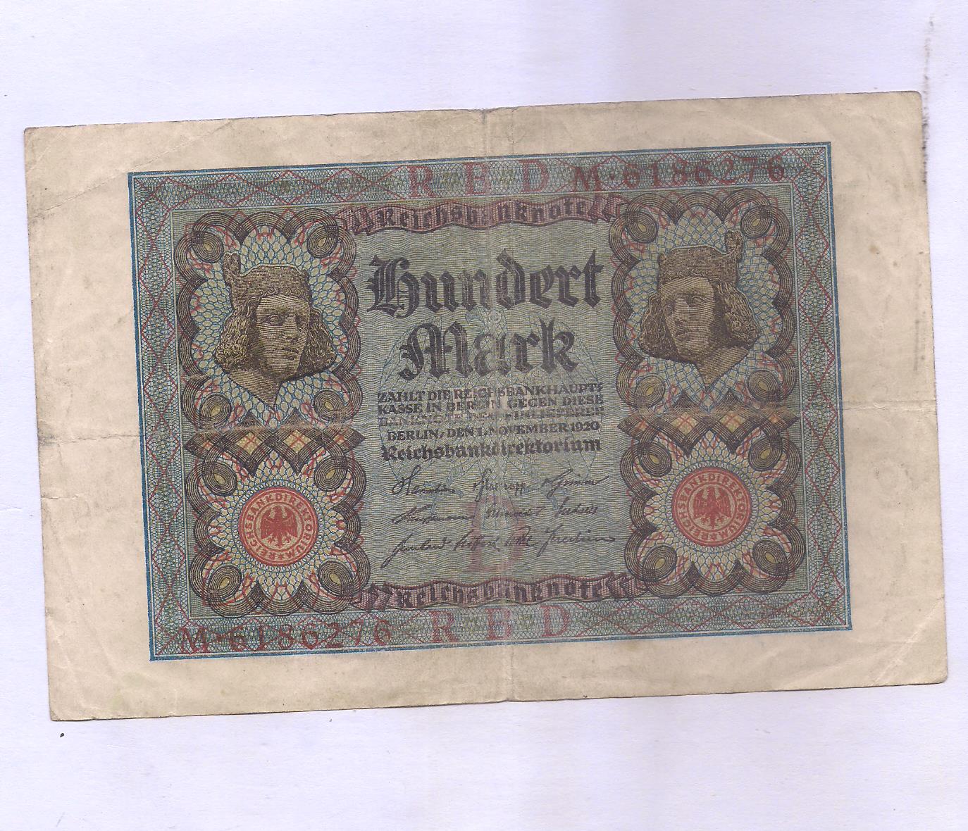 GERMANY ~100 Mark Reichsbanknote ~ 1920 ~ RARE NOTE ~ F-4/41 – Indian ...