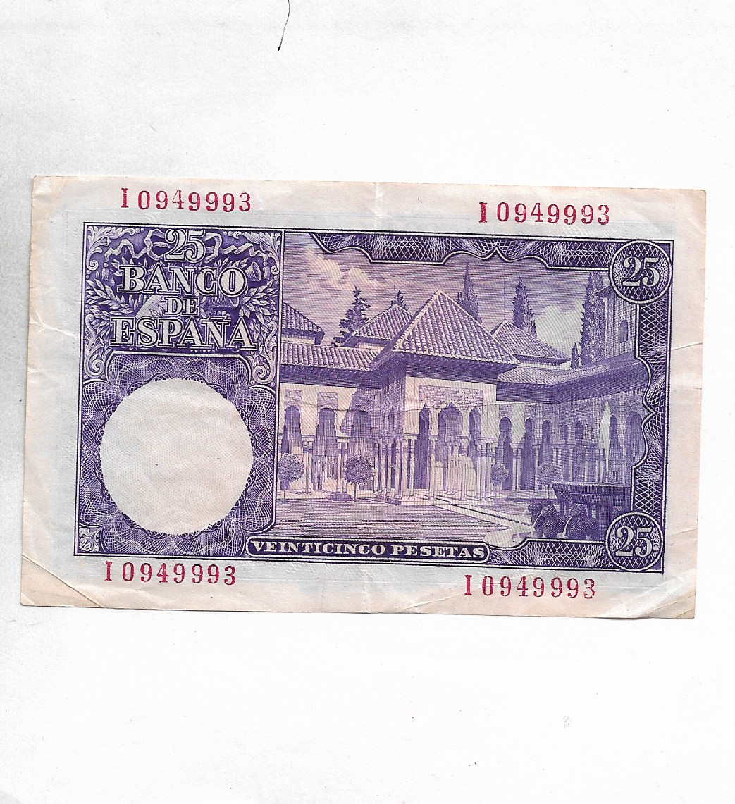 SPAIN ~ 25 Pesetas, 1954 ~ RARE NOTE ~ O-26 – Indian Hobby Club