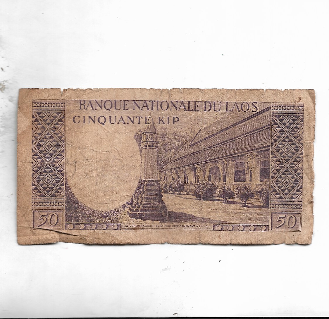 Laos ~ 50 Kip – Sisavang Vatthana, 1963 ~ RARE NOTE ( ITEM AS PER SCAN ...