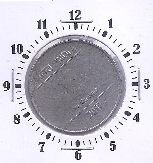 2 RUPEE ~ ERROR ( 10oCLOCK ) 2007, HYDERABAD MINT ~ RARE COIN ~ M-16 ...