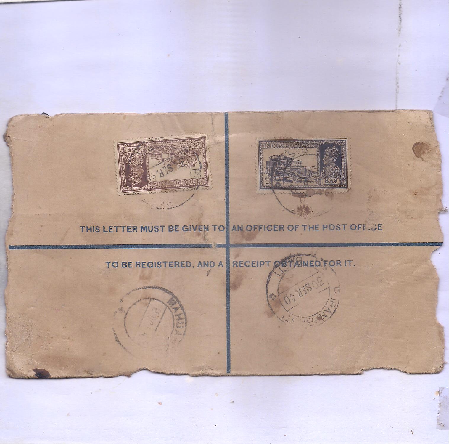 GEORGE VI ~ REGISTERED LETTER ENVELOPE, 1940 ~ With 2 STAMPS & 3 SEALS ...